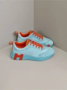 Hermes | Shoes | Hermes Light Blue Sneakers With Orange Accents | Poshmark